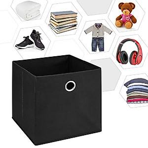 i BKGOO Foldable Storage Cube Drawer Bins Collapsible Fabric Storage Boxes with Round Metal Grommets for Organizing Shelf Nursery Home Closet 4 Pack Black 11" x 11" x 11"