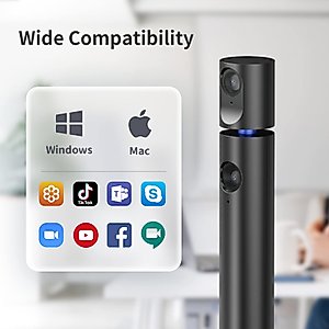 CZUR Halo Streaming Dual Webcam, Professional USB Web Camera 1080P with Microphone, 90° View Computer Camera, Plug & Play, Compatible with Windows/Mac, for Skype/TikTok/YouTube/Yahoo Messenger