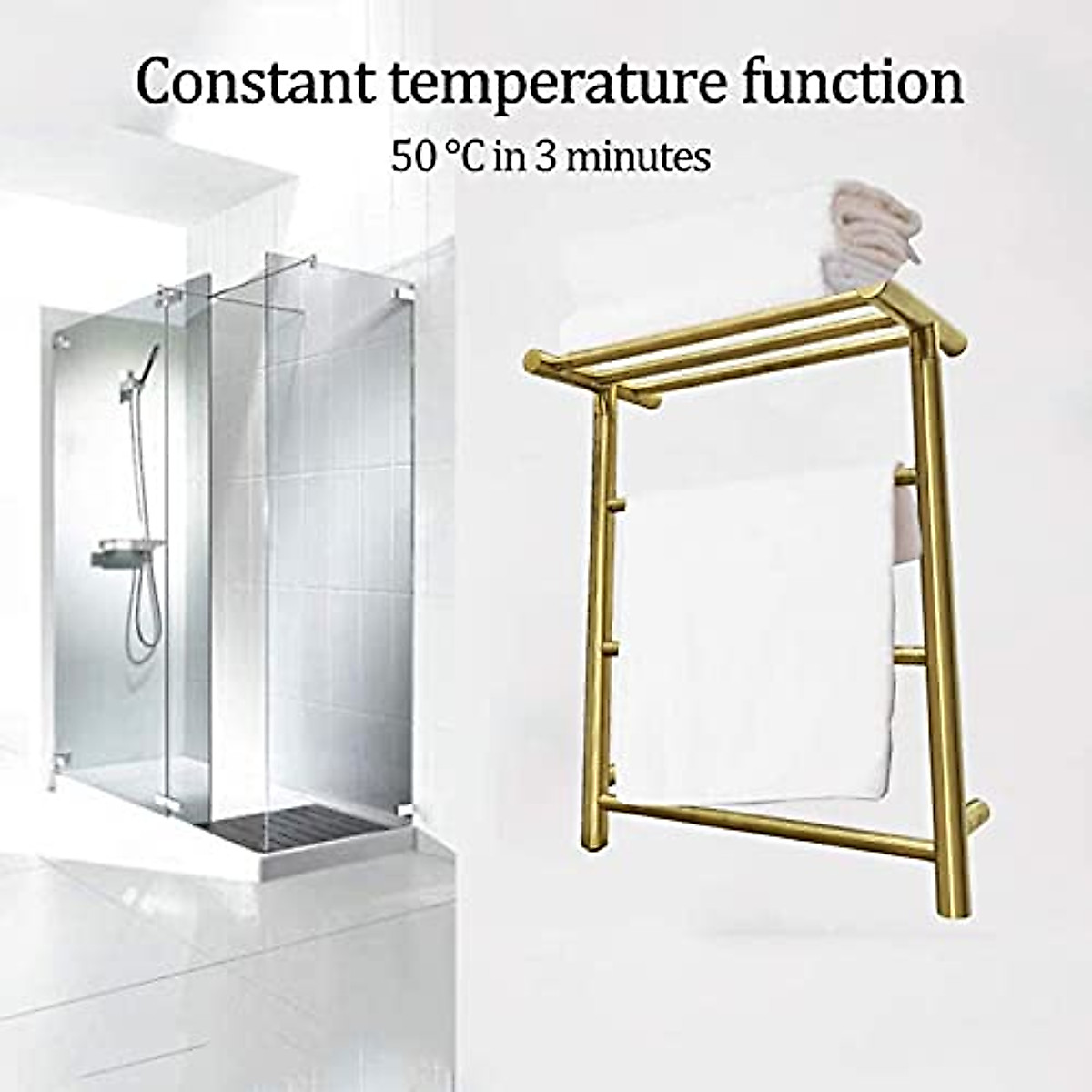 Bathroom Towel Warmer Electric Heated Towel Rack, Electric Towel Warmer Drying Rack, Stainless Steel Polished Heated Towel Rail Radiator with Shelf, Bathroom Wall Mounted Heated Towel Rack with On/Off