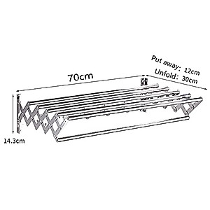 EAFTOS Fold Away Clothes Dry Racks Wall Mounted Space-Saver, Hanger Socks Drying Racks Retractable Easy to Install Design (Color : Silver, Size : 70x30cm)