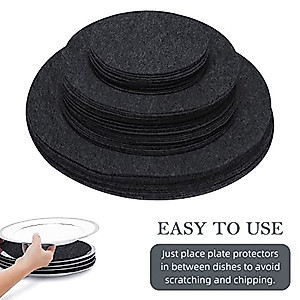 96 Pack Felt Plate Dividers Protectors, Thick Felt Round Plate Separators Pads China Dish Storage Protectors Pads with 3 Sizes for Packing Stacking Porcelain Cookware, Black