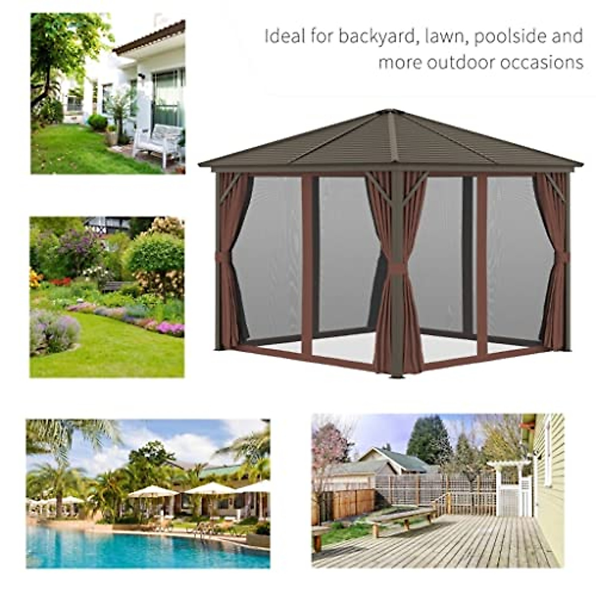 UXZDX 10'x10' Metal Roof Gazebo Canopy with Curtains&Netting, Outdoor Hardtop Gazebo with Aluminum Frame for Garden, Patio