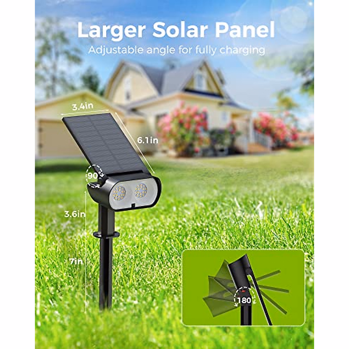 Brightown Solar Spot Lights Outdoor, 32 LEDs IP66 Waterproof Dusk-to-Dawn Solar Landscape Spotlights, Daylight Wall Lights, Solar Outdoor Lights for Garden Yard Driveway Walkway, 2 Pack