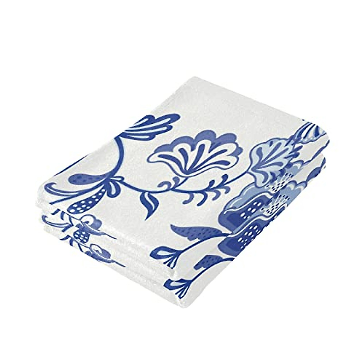 Beautiful Blue Flowers Chinoiserie Style Hand Towels Set of 2 Luxury Print Decorative Bathroom Towels Super Soft Highly Absorbent Multipurpose Towels for Yoga Gym Spa Hotel Bathroom Kitchen 28x14 Inch