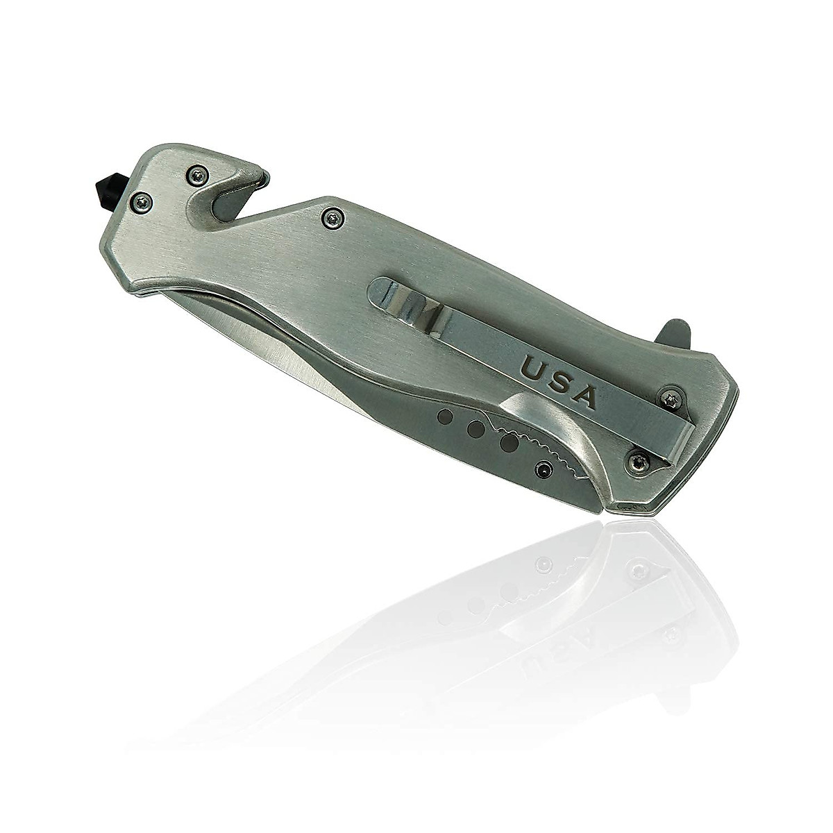 Military Gift Shop American Flag Folding Knife | Tactical Elite Knife | Stainless Steel Pocket Knife | USA Rescue Knife with 3.5 Inch Blade | Flag Knife Silver