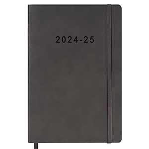 2024-2025 Academic Planner - Weekly and Monthly Planner July 2024 - June 2025, Holidays, Contacts and Notes Pages, Vegan Leather Cover, Elastic Closure, 5.5”x8.25”, Grey
