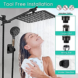 Filtered Shower Head, 10 Inch High Pressure Rainfall Shower Head /Handheld Showerhead Combo with 11 Inch Extension Arm, Anti-leak Shower Head with Hose, Height/Angle Adjustable, Matte Black