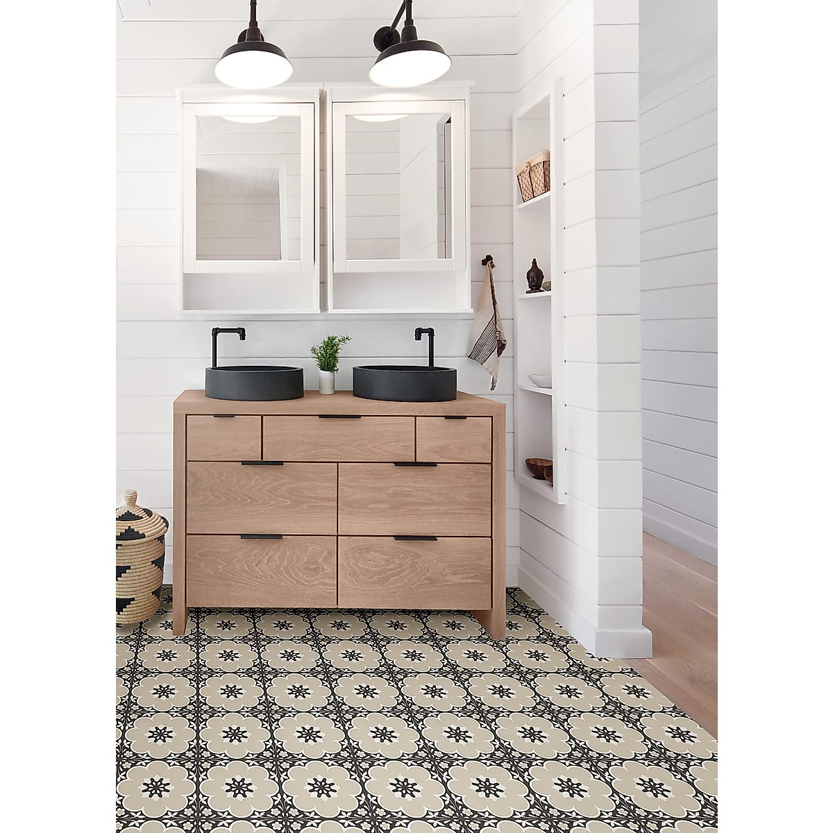 FloorPops 12-in by 12-in Black Daphne Vinyl Peel & Stick Floor Tiles (10 Tiles), (10 sq.ft./Carton)