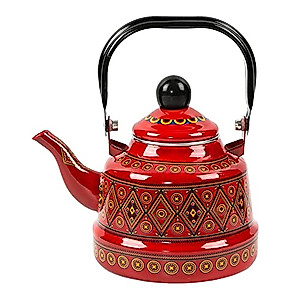 ＫＬＫＣＭＳ Large 2.5L Enameled Tea Kettle Tea Pot Easy Clean No Whistling Cookware Glazed Classic Design Portable Teakettle for Stovetop for Home, Red A