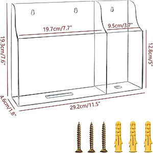 Yoillione Wall Mount Tablet and Phone Charging Stand for Tablet, Smartphone, E-Book, 2 Slots Remote Control Holder for TV, Air Conditioning, Clear Acrylic Remote Storage Media Organizer Box