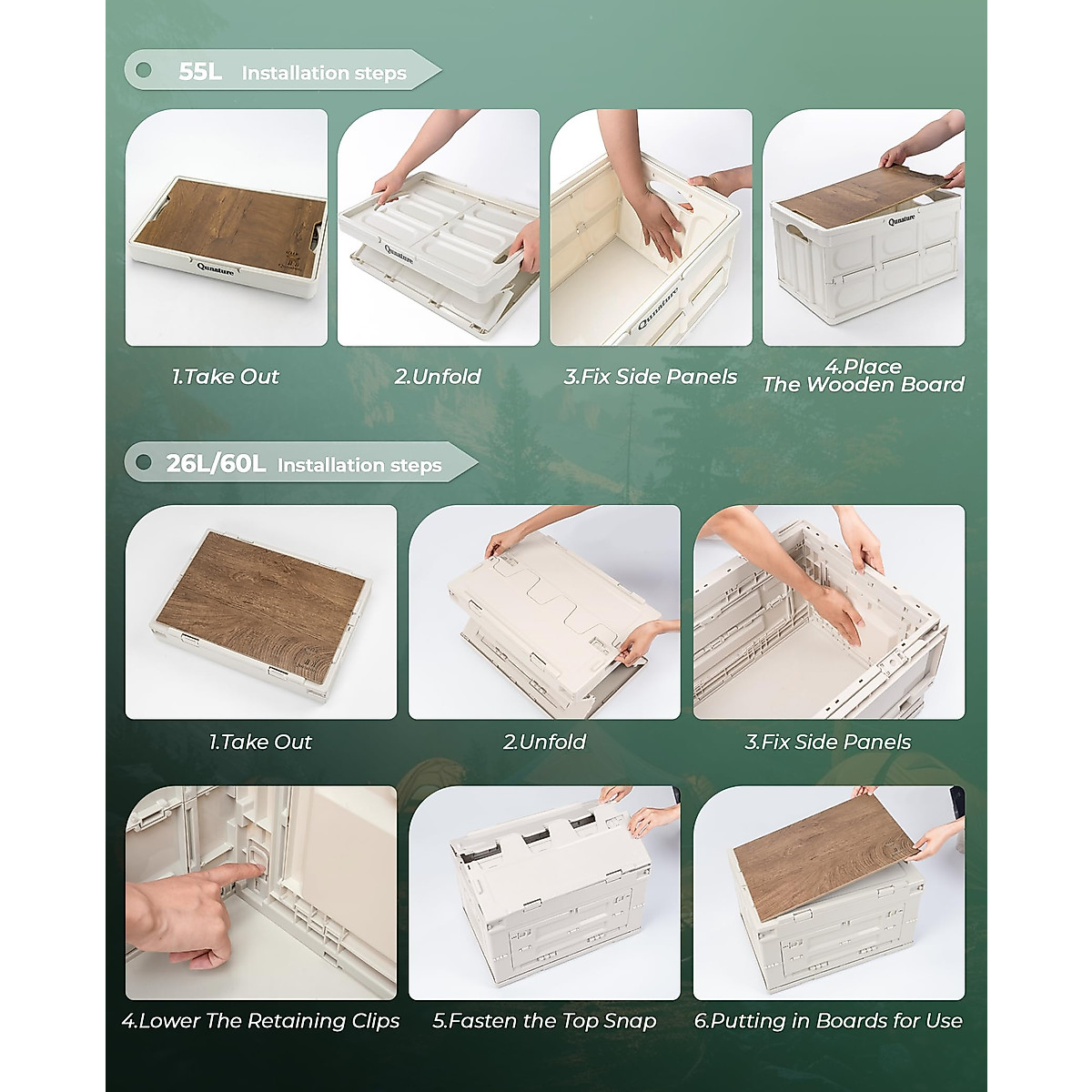 Collapsible Storage Bins Box with Lids and Handle 55L Camping Storage Box Foldable Plastic Storage Bin for Fishing Car RV, Office