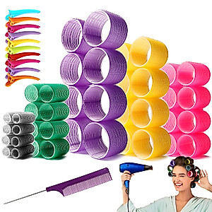Hair Rollers Set, Self Grip Jumbo Hair Rollers Curlers,Salon Hair Dressing 2.5 Inch Rollers for Hair DIY, Curly Hairstyle Tools for Women, Multicolor 5 Size 40 Packs (66mm 54mm 44mm 32mm 25mm 40Pack)