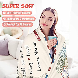 Neywoll Personalized Blanket for Mom from Daughter or Son, to My Mom Love Letter Air Mail Blankets, Soft Couch Bed Fleece World Landmarks Blanket 40x50 Inches
