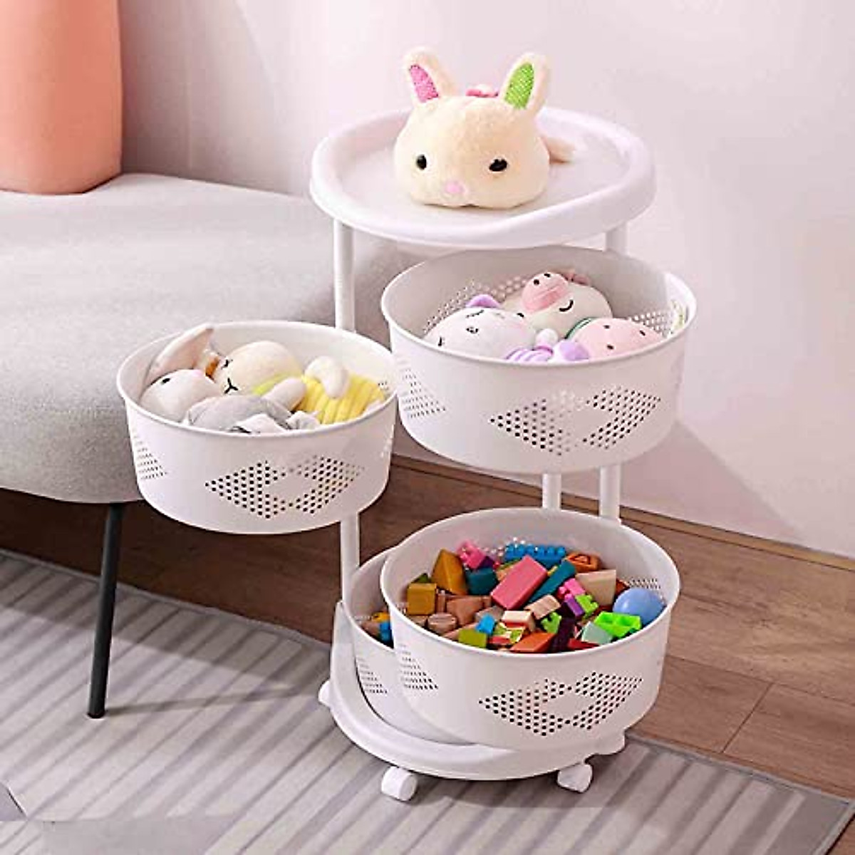 Multi-Layer Kitchen Storage Rack, Detachable Breathable Rotating Fruit Vegetable Organizer, with Lockable Casters, for Kitchen Bedroom, Bathroom,3 Tier