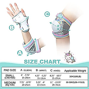 SULIFEEL Rainbow Roller Skates for Kids Size J13 with Adjustable Protective Gear Set Shiny Small