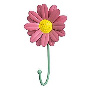 Cabilock Metal Daisy Wall Hooks Wall Mounted Art Flower Iron Hook Vintage Decorative Key Hat Cloth Towel Hooks Wall Hanger Decoration Red