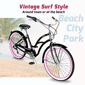 Tracer TAHA Beach Cruiser Bike for Women,26 Inch Wheels,Hi Ten Steel Frame,Shimano 7 Speed,V- Brake,Hybrid Bike for Adults,Complete Cruiser Bikes,Black