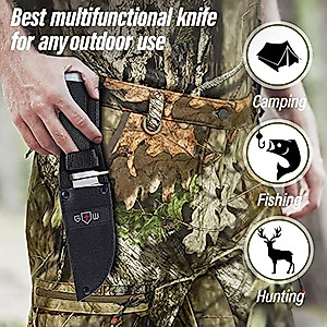 Hunting Knife with Sheath Survival Knives for Men - Best Tactical Camping Hunting Hiking Knife - Bushcraft Field Gear Accessories Tool - Fixed Blade Sharp Knofe with Rubber Handle for Men 148109
