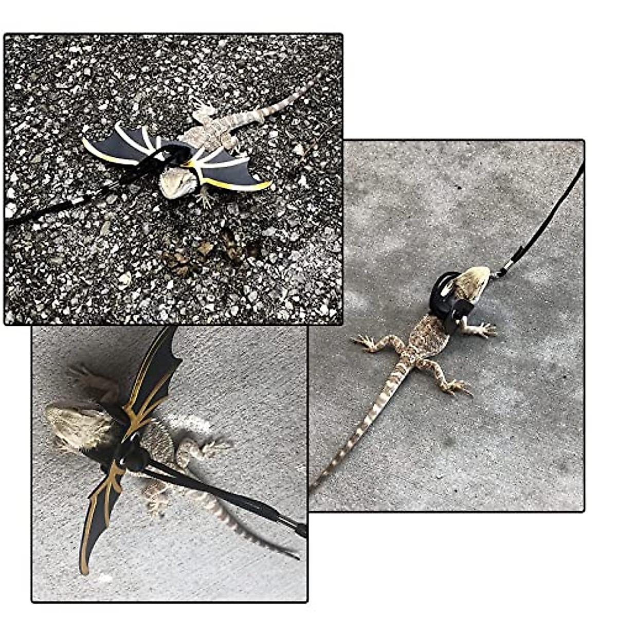 MUYG Bearded Dragon Leash Harness,Lizard Adjustable Soft Leather Leash with Bat Wings Lizards Tank Accessories Reptile Hammock Flexible Jungle Climbing Vines Decorations for Chameleon Gecko (3 Pcs)