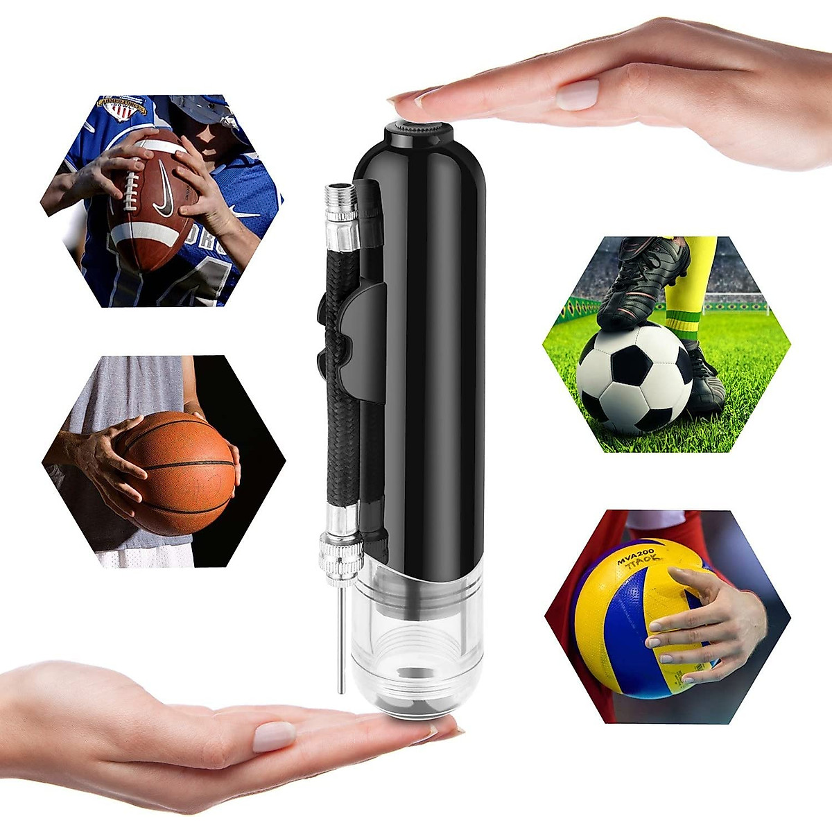 BROTOU Ball Pump & Bike Pump, Inflate Air Pump with 3 Needles, 2 Nozzles and 2 Bike Tire Valve Adapter Hand Pump Kit for Soccer Ball, Basketball, Volleyball, Balloons, Bikes