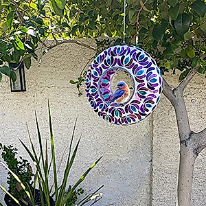 Lily's Home Hanging Outdoor Fly Through Wild Bird Feeder, an Excellent Addition to Any Garden, Mosaic. 8 Inches. Purple and Blue