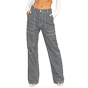 Dokotoo Wide Leg Jeans for Women Casual High Waisted Cargo Jeans Denim Pants Gray Size 12