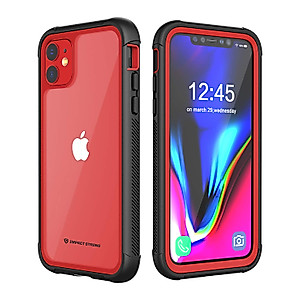ImpactStrong iPhone 11 Case, Clear Full Body Ultra Protective Case with Built-in Clear Screen Protector Transparent Full Body Cover for iPhone 11 6.1-Inch (2019) - Red