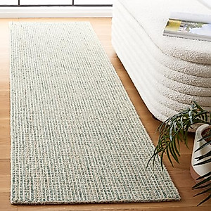 SAFAVIEH Abstract Collection Runner Rug - 2'3" x 12', Green & Ivory, Handmade Wool, Ideal for High Traffic Areas in Living Room, Bedroom (ABT484Y)