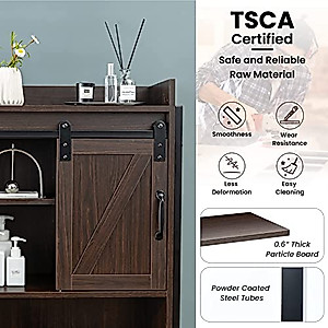 UIIAIOUIAIO 4-Tier Over-The-Toilet Storage Cabinet, Bathroom Organizer with Sliding Door, Adjustable Shelves, Freestanding Toilet Space Saver Shelf for Bathroom Laundry (Rustic Brown)