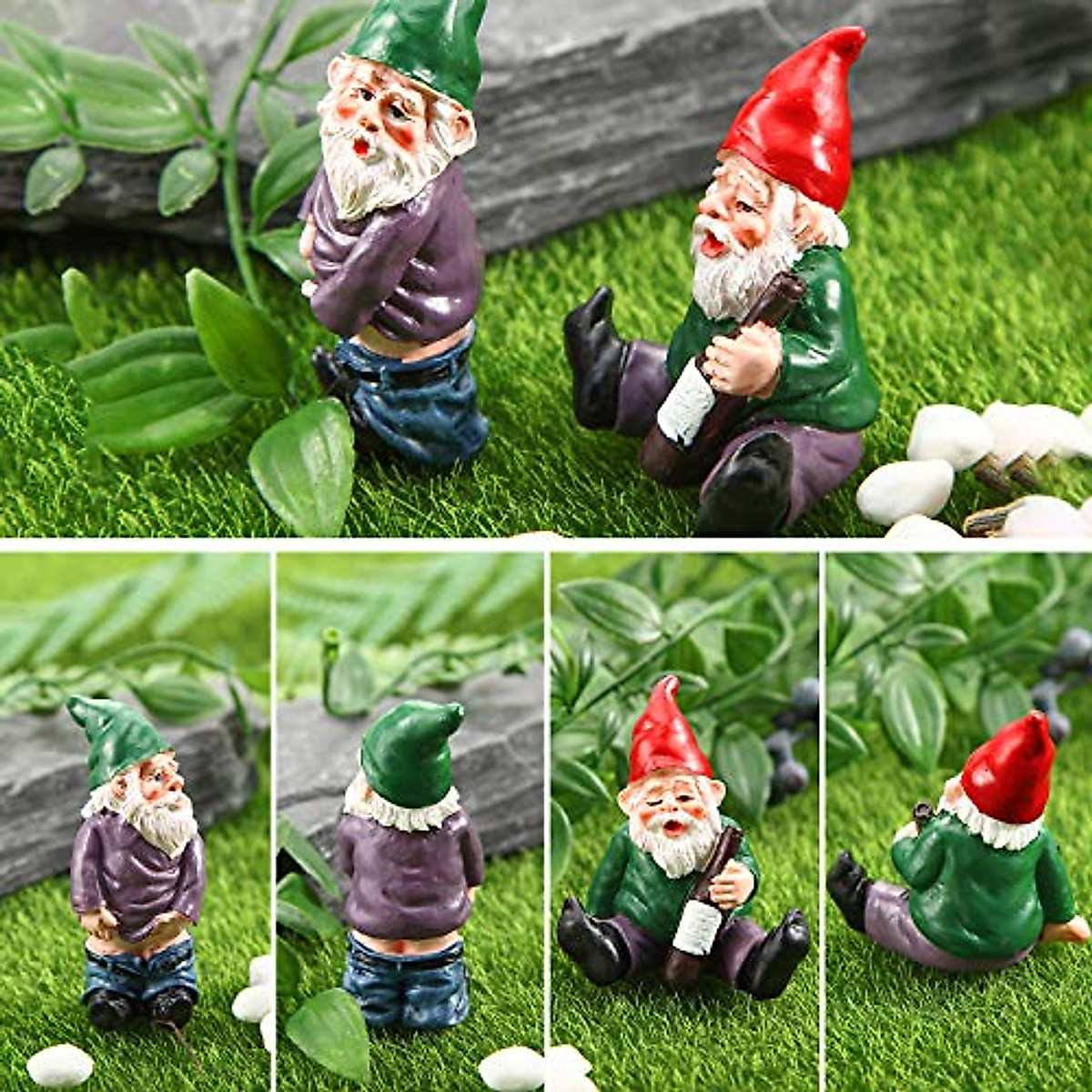 4 Pieces Christmas Happy Fairy Gnomes Garden Accessories Sculpture Collectible Figurines Miniature Gardening Figurine Gnomes Ornament Gnome Kit Fairy Garden Statues for Miniature Fairy Garden Supplies