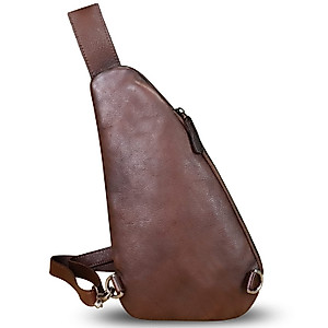 Genuine Leather Sling Bag Crossbody Motorcycle Bag Handmade Chest Bag Hiking Daypack Retro Shoulder Backpack Vintage (LightBrown)