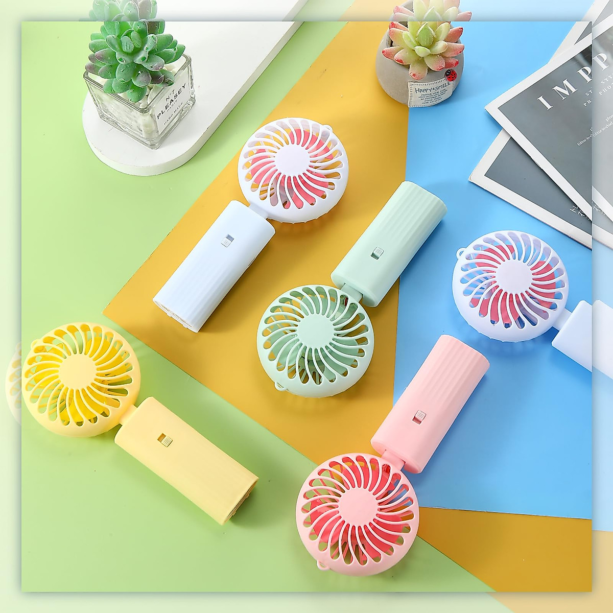 Woanger Mini Handheld Folding Fan Bulk USB Desk Fan Battery Operated Fans with Data Cable Hanging Foldable Desk Fan Small Rechargeable Pocket Fan Portable USB Electric Fan (20 Pcs)