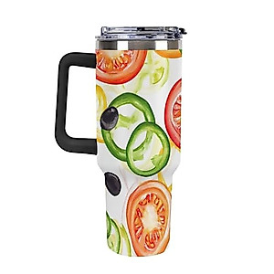 Sliced ​​Pepper Tomato Onion 40oz Water Bottle Double Wall Insulated Tumbler with Handle Leakproof Travel Mug Black-style