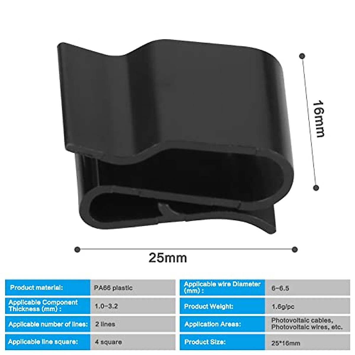 Nikou 100 pcs Plastic Solar Photovoltaic Panel Wire Clips PV Cable Clamp Trailer Frame Wire Clips are Suitable for Solar Frame or Bracket Clamping with Thickness in The Range of 1.0mm-3.2mm.