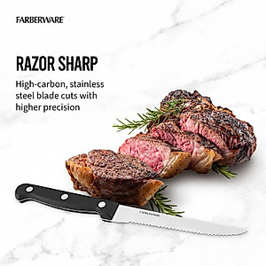 Farberware Stamped Triple Rivet High Carbon Stainless Steel Steak Knife Set, 4-Piece, Black