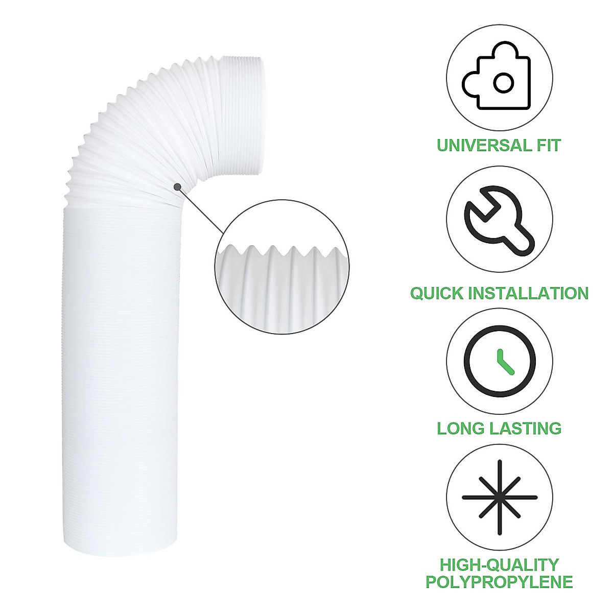 Portable Air Conditioner Universal Exhaust Hose 5 Inch Diameter 59" Long Clockwise Thread Room Airconditioner AC Vent Replacement Tube