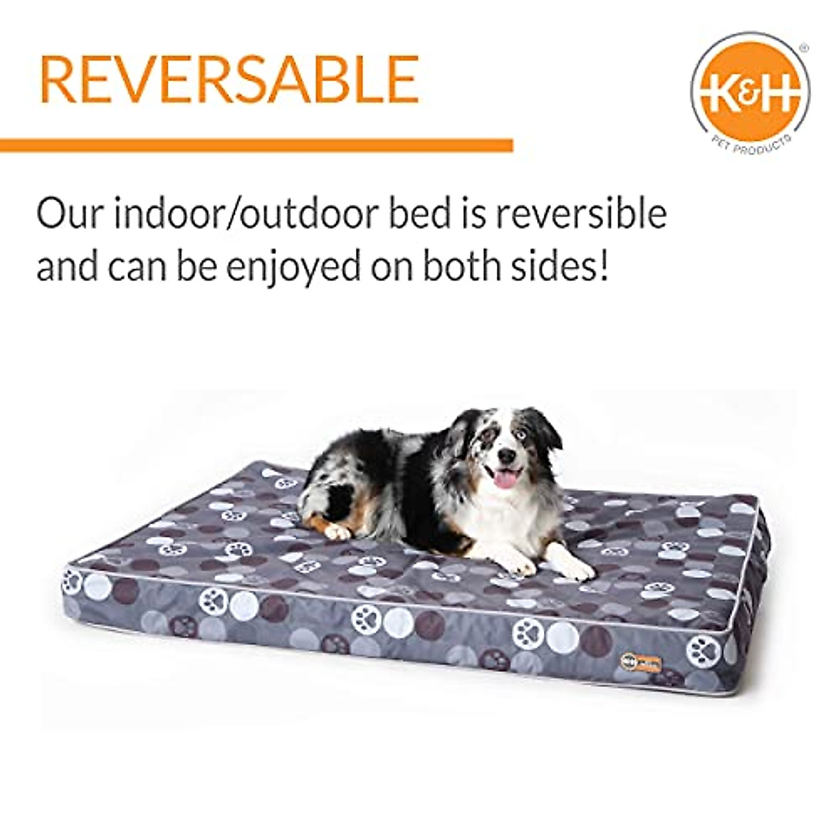 K&H PET PRODUCTS Indoor/Outdoor Superior Orthopedic Dog Bed Gray/Paw Large 35 X 46 X 4 Inches