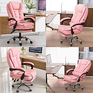 Pink Gaming Chair, Cute Computer Office Chair with footrest Ergonomic Gaming Chair Pink Kawaii Adjustable Swivel Racing Executive Massage Chair with High Backrest Lumbar Support Retractable Footrest