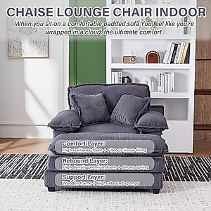 GOHFOY 56.3'' Chaise Lounge Chair Indoor, Oversized Chair with Ottoman, Comfy Upholstered Wide Sleeper Chaise Lounge Chair, Oversized Reading Chair, Chaise Lounge for Living Room, Bedroom