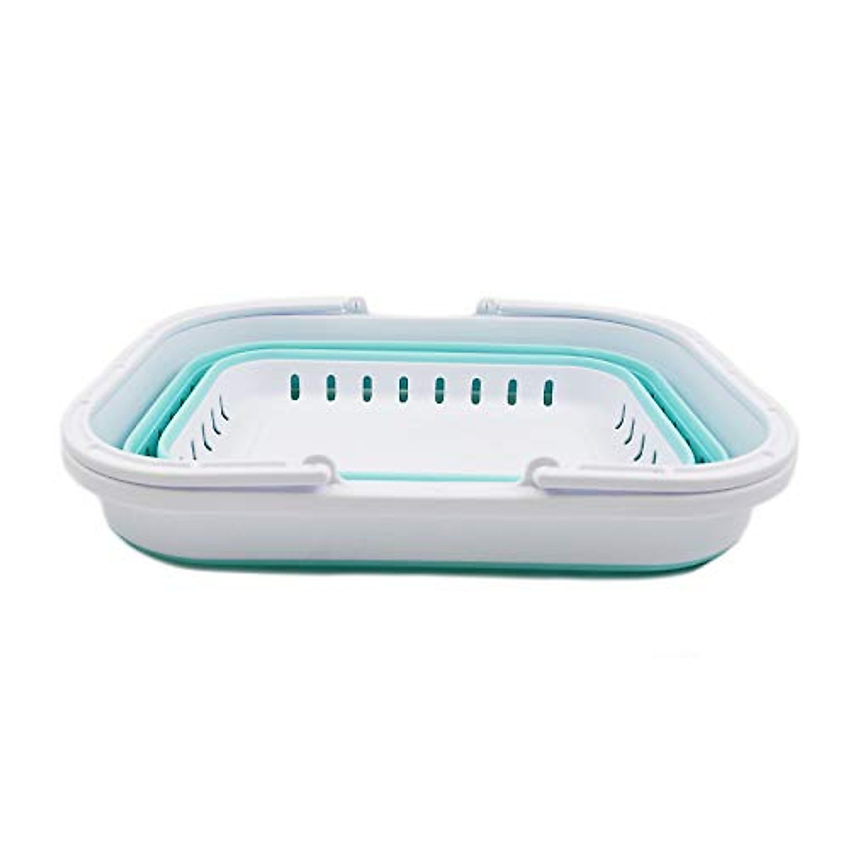 SAMMART 9.2L & 19L Collapsible Tub with Handle - Portable Outdoor Picnic Basket/Crater - Foldable Shopping Bag - 2 pieces (Grey & Lake Green)