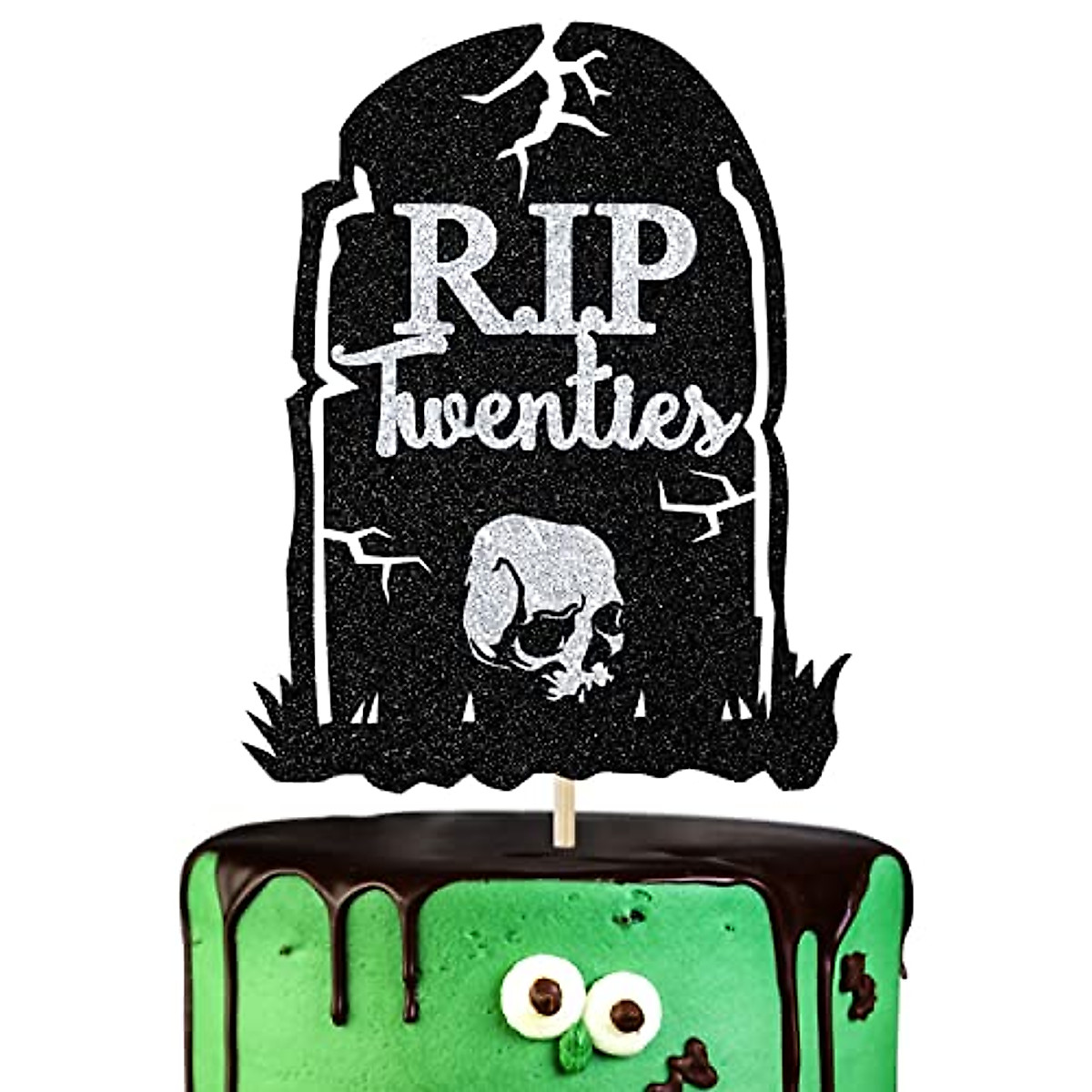 Black Glitter Rip Twenties Cake Topper, Dirty Thirty/Cheers to 30 Years, Death to My Youth 30th Birthday Party Decorations Supplies