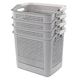 AnnkkyUS 35 L Plastic Laundry Baskets with Handle, Grey Laundry Hamper Set of 4