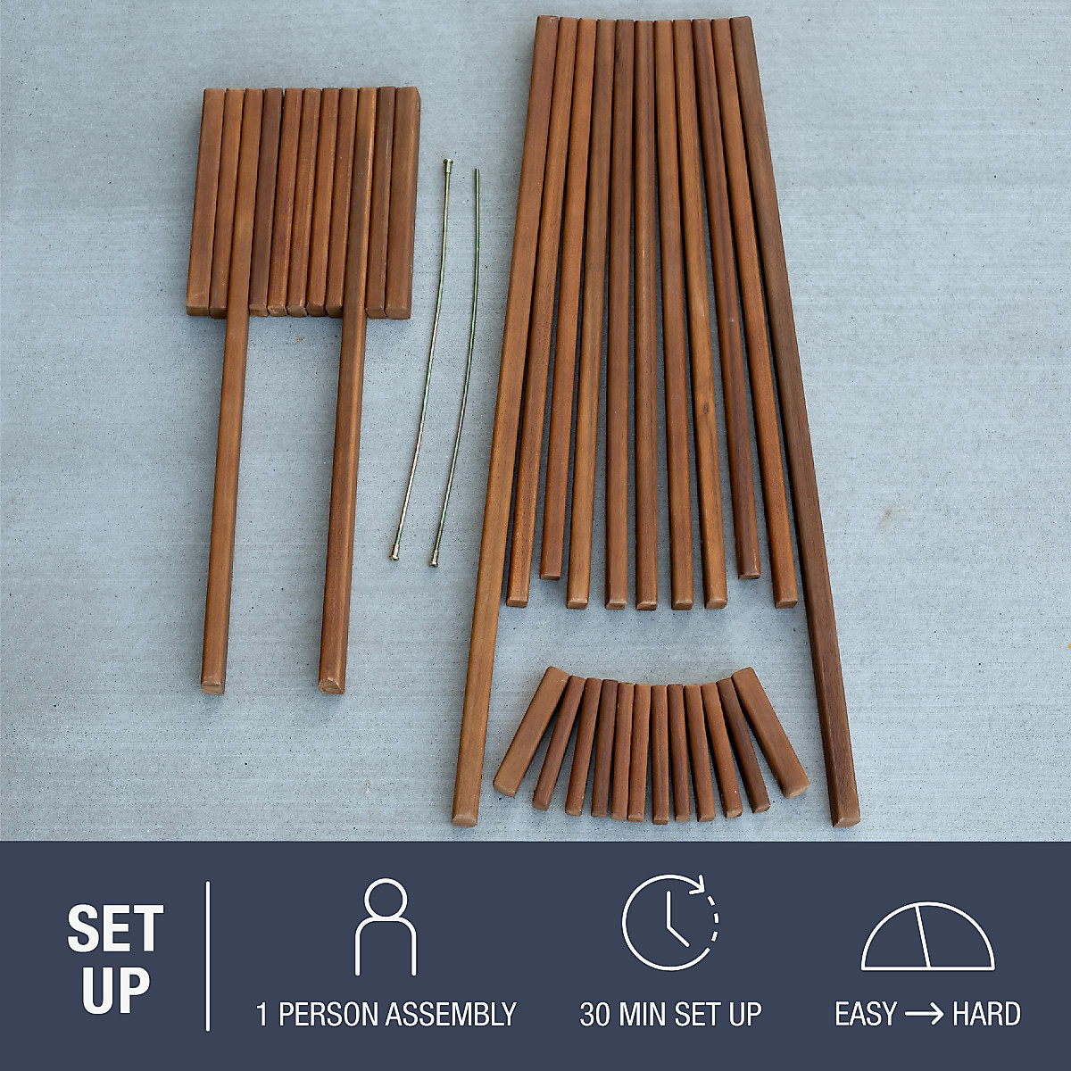 CleverMade Tamarack Folding Wooden Outdoor Chair -Stylish Low Profile Acacia Wood Lounge Chair for the Patio, Porch, Lawn, Garden, Assembly Required, Cinnamon