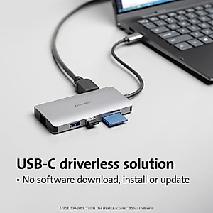 Kensington UH1400P 8-in-1 USB-C Hub with 85W Pass Through Charging Power Delivery, 4K 60Hz HDMI, Ethernet, MicroSD Card, 3 USB-A 3.2 for M1 /M2 Macbook Pro Air, HP, Lenovo, iPad Pro, Silver (K33820WW)