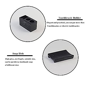 Liquid Hand Soap Dispenser for Bathroom Bathroom Accessories Set - 6Pcs Countertop Bath Set for Hotel Restroom Soap Dispense Toothbrush Holder Tumbler Soap Dish and Tray Resin Marble Black Premium Kit