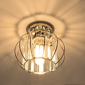 Silver Modern Semi Flush Mount Ceiling Light Fixture, Metal Chrome Pendant Light, Antique Chandelier Crystal Ceiling Lamp, Flush Mount Farmhouse Lighting for Hallway, Kitchen Island, Porch