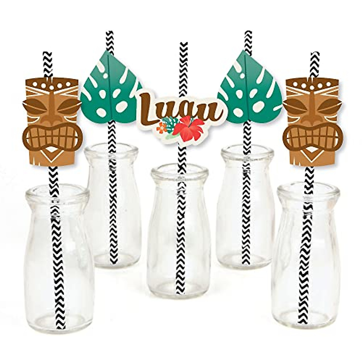 Big Dot of Happiness Tropical Luau - Paper Straw Decor - Hawaiian Beach Party Striped Decorative Straws - Set of 24