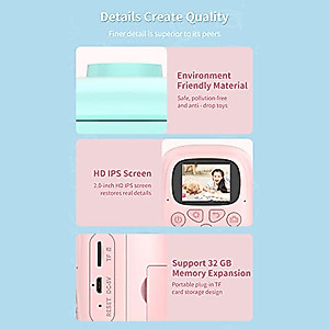 Kids Camera, Mini Childrens Camera Can Shoot or Print at Any Time,Birthday Gifts for Boys Age 3-9, HD Digital Cameras for Portable Toy for 3 4 5 6 7 8 Year Old Girl with 32GB SD Card (Pink)