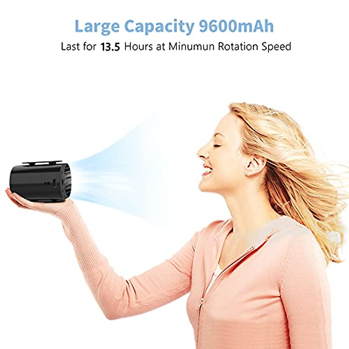 Mini Personal Waist Clip on Fan with FlashLight 9600mAh Power Bank Function USB Rechargeable, 9900RPM Strong Airflow with 3 Speeds, Air Conditioning Cooling Refrigeration Fan for Fishing Working