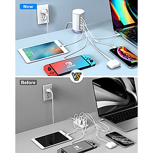 USB Charging Tower 100W, 5 Ports USB C Charger PD Port Fast Charging Station for Multiple Devices MacBook, Lenovo Laptop, iPhone 14/13/12 Pro Max, Samsung Galaxy, iPad, Nintendo Switch